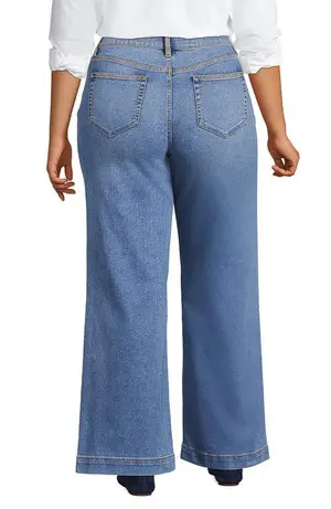 LANDS' END High Rise Wide Leg Denim Jeans - Beau Blue