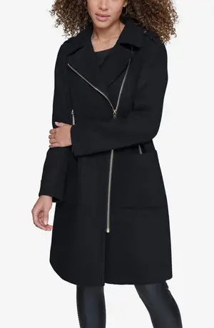 Karl Lagerfeld Paris Long Wool-blend Moto Jacket