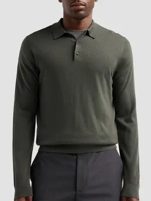 Vince Merino Wool Polo Sweater - Night Leaf