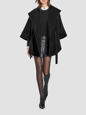 Sentaler Shawl Collar Belted Alpaca Cape - Black