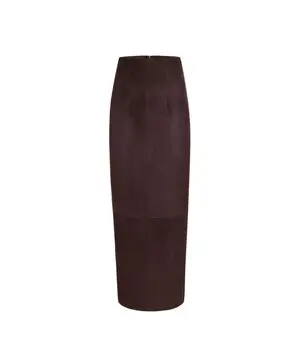 Khaite Loxley Leather Pencil Skirt Dark Brown