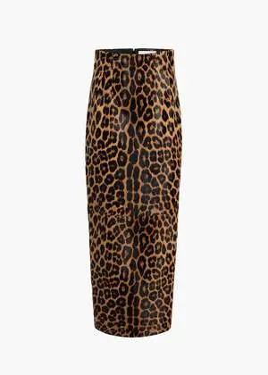 Khaite Loxley Leather Pencil Skirt Leopard