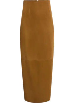 Khaite Loxley Leather Pencil Skirt Toffee