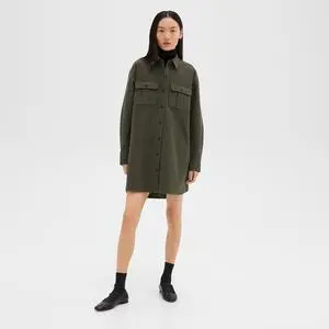 Theory Oversized Moleskin Twill Shirt Dress - Hunter Green
