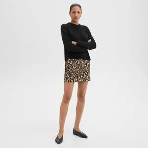 Theory Leopard Stretch Wool Mini Skirt - Beige Multi