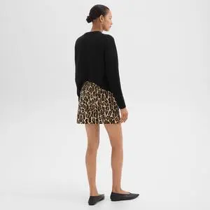 Theory Leopard Stretch Wool Mini Skirt - Beige Multi