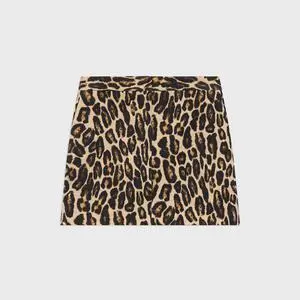 Theory Leopard Stretch Wool Mini Skirt - Beige Multi