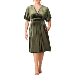 KIYONNA Angelic Velvet Cocktail Dress - Olive Green