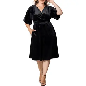 KIYONNA Angelic Velvet Cocktail Dress - Onyx