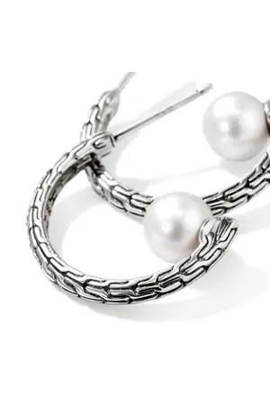 John Hardy Jh Essentials Pearl Hoop Earrings, Sterling Silver - Silver/pearl
