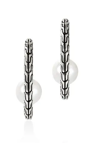 John Hardy Jh Essentials Pearl Hoop Earrings, Sterling Silver - Silver/pearl