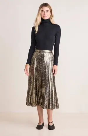 Vineyard Vines Metallic Pleated Midi Skirt