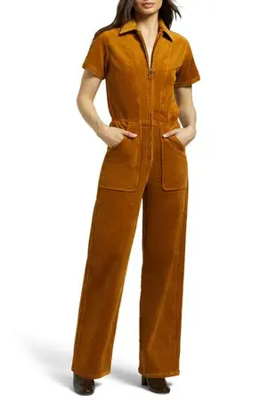 Brixton Stretch Corduroy Utility Jumpsuit - Golden Brown Cord