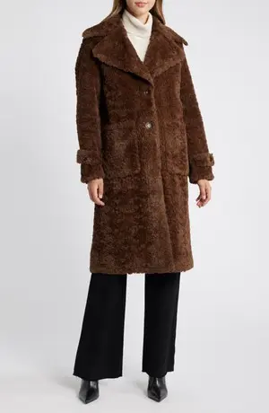 Sam Edelman Longline Faux Fur Coat - Chocolate