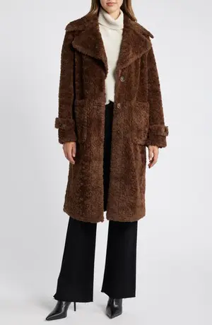 Sam Edelman Longline Faux Fur Coat - Chocolate