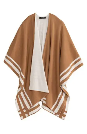 Ralph Lauren Jet Setter Reversible Knit Poncho - Camel/cream