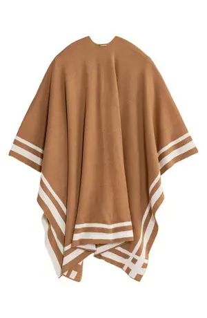 Ralph Lauren Jet Setter Reversible Knit Poncho - Camel/cream