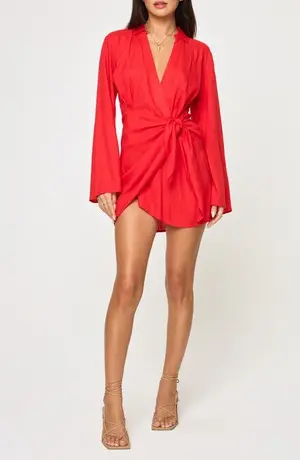 L*Space Las Palmas Long Sleeve Cover-up Wrap Dress - Flame