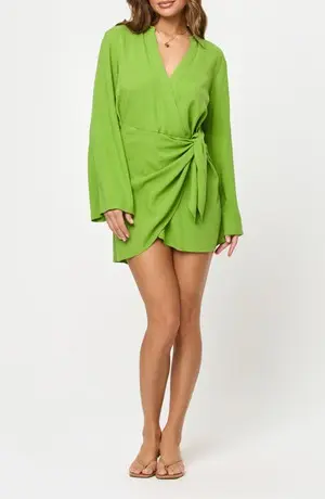 L*Space Las Palmas Long Sleeve Wrap Dress - Verdant