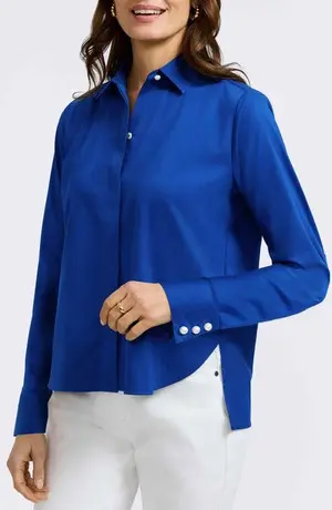 Foxcroft Foxcroft Matte Sateen Button-Up Shirt Blue Topaz