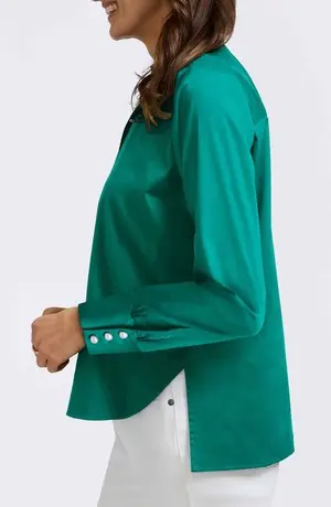Foxcroft Matte Sateen Button-up Shirt - Emerald