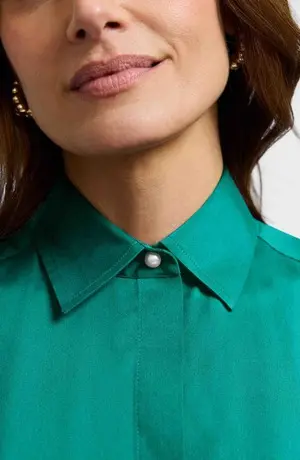 Foxcroft Matte Sateen Button-up Shirt - Emerald