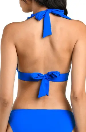 La Blanca Island Goddess Ruffle Halter Bikini Top - Lapis