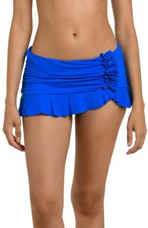 La Blanca Island Goddess Ruffle Skirted Bikini Bottom - Lapis