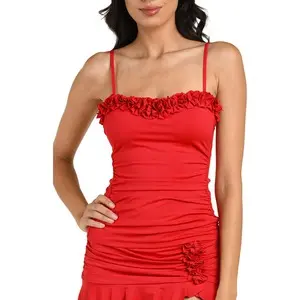La Blanca Island Goddess Ruffle Tankini Top - Ruby