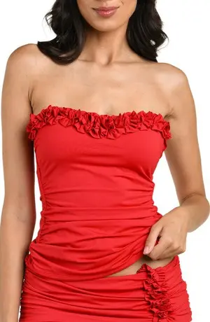 La Blanca Island Goddess Ruffle Tankini Top - Ruby