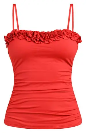La Blanca Island Goddess Ruffle Tankini Top - Ruby