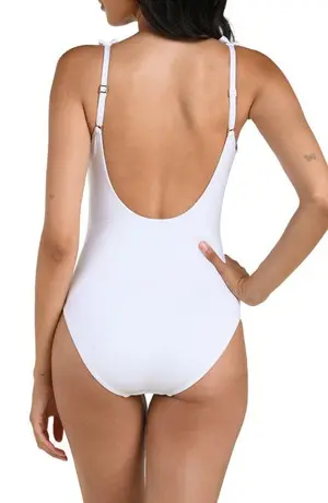La Blanca Ruffle Plunge One-piece Swimsuit - White