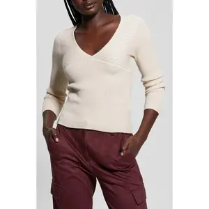 Guess Cirila V-neck Ribbed Sweater - Pearl Oyster