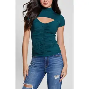 Guess Brienna Cutout Jersey Top - Dark Jade
