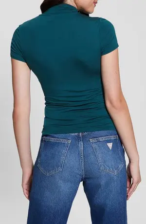 Guess Brienna Cutout Jersey Top - Dark Jade