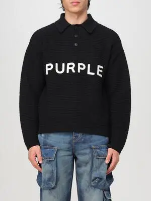 PURPLE BRAND Logo Knit Polo - Black
