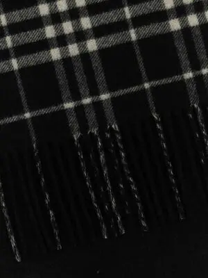 Burberry Classic Check Pure Cashmere Scarf With Fringes - Black
