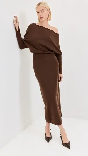 Simkhai Janese Off Shoulder Midi Dress - Chocolate