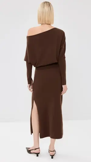 Simkhai Janese Off Shoulder Midi Dress - Chocolate