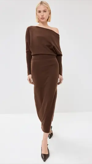Simkhai Janese Off Shoulder Midi Dress - Chocolate