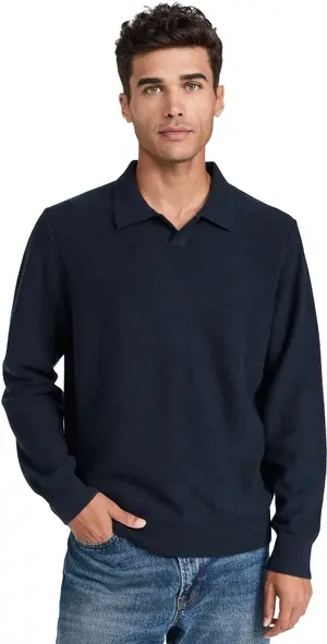 Vince Boiled Cashmere Johnny Collar Sweater - Coastal Blue