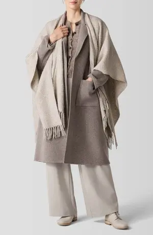 Eileen Fisher Open Front Bouclé Alpaca & Silk Wrap - Pearl