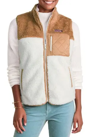 Vineyard Vines Mixed Media Zip Vest - Marshmallow