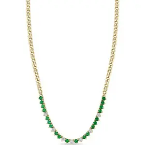 Zoe Chicco Emerald And Diamond Tennis Necklace - 14k Yellow Gold