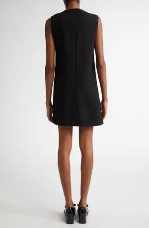 Versace Metallic Mesh Inset Virgin Wool Cocktail Dress