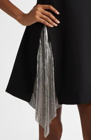 Versace Metallic Mesh Inset Virgin Wool Cocktail Dress