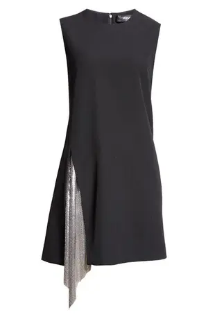 Versace Metallic Mesh Inset Virgin Wool Cocktail Dress