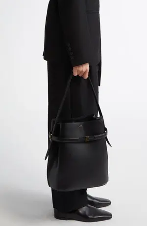 TOTEME Belted Leather Bucket Bag - Black