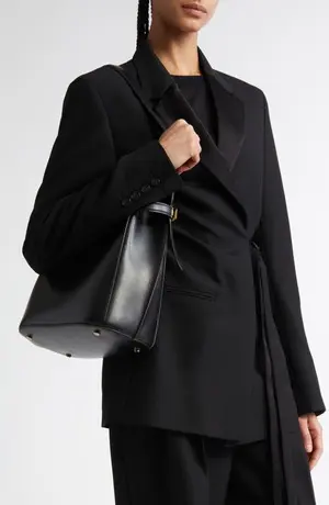 TOTEME Belted Leather Bucket Bag - Black