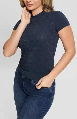 Guess Rhinestone Pattern Top - Medium Blue